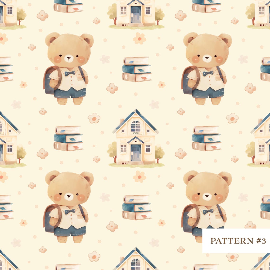Teddy Bear Seamless Pattern-back to School-fabric Design-digital Paper ...