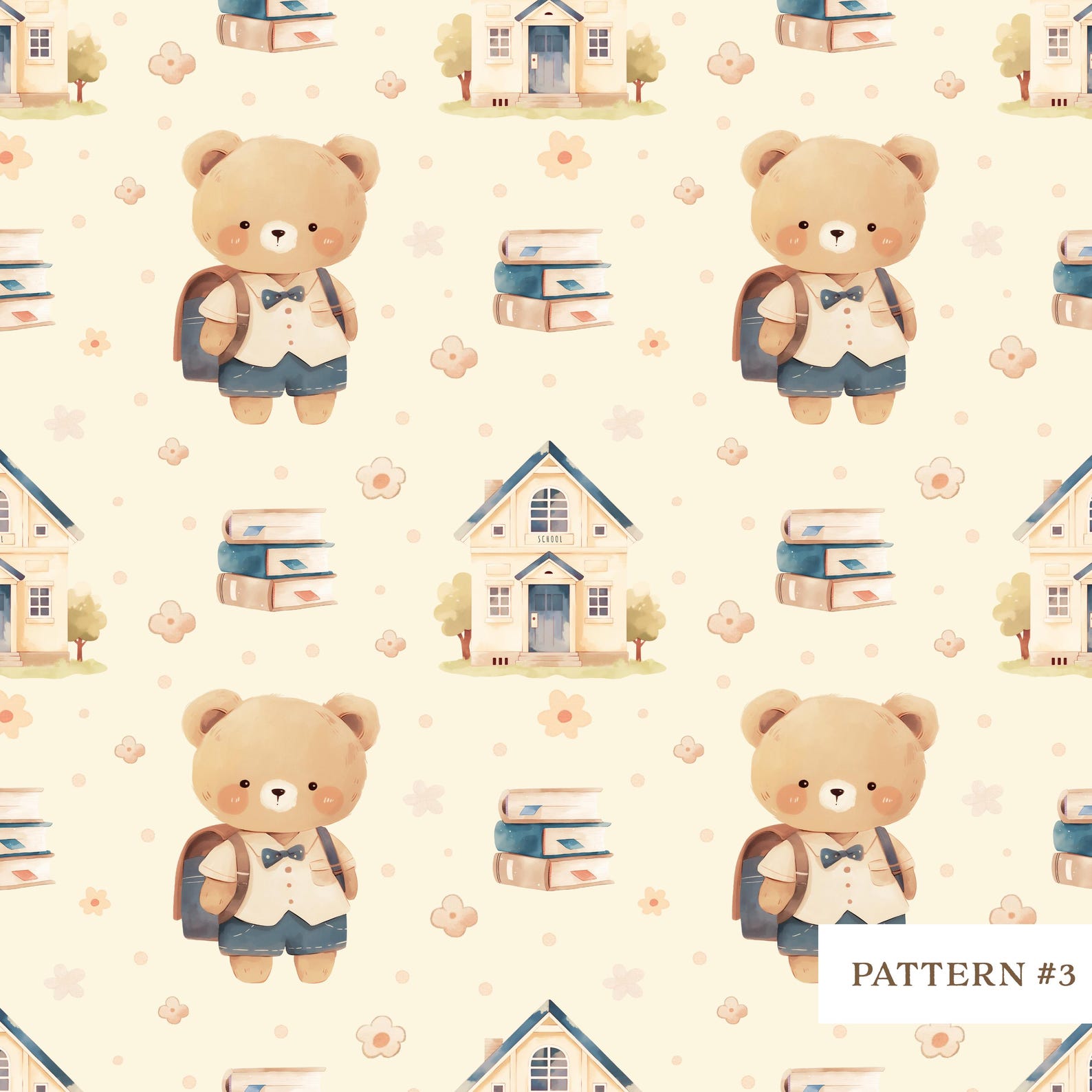 Teddy Bear Seamless Pattern-back to School-fabric Design-digital Paper ...