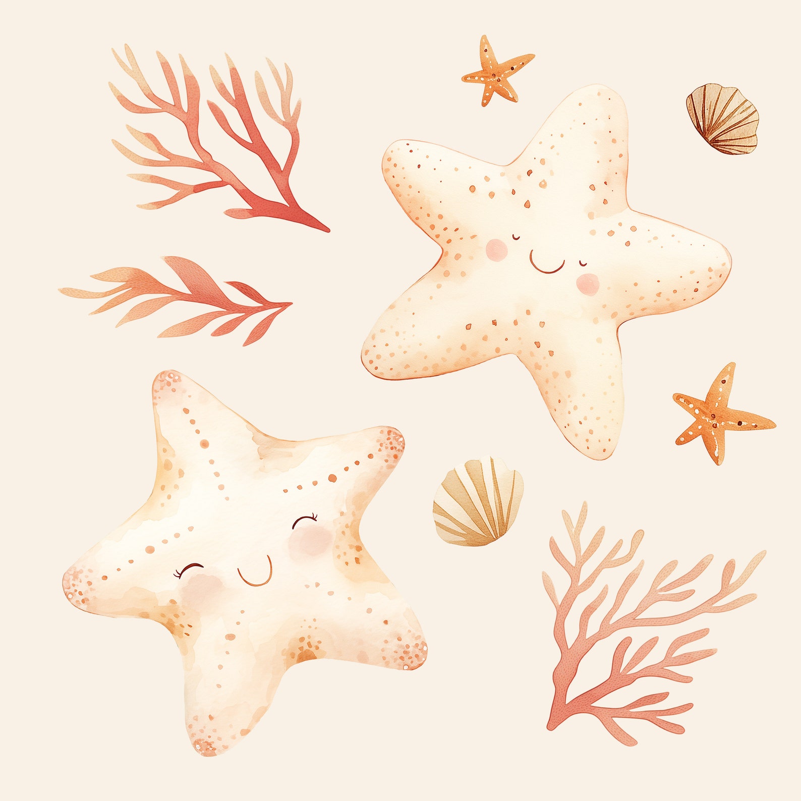Starfish Clipart-underwater Watercolor Illustration-nautical Clipart ...