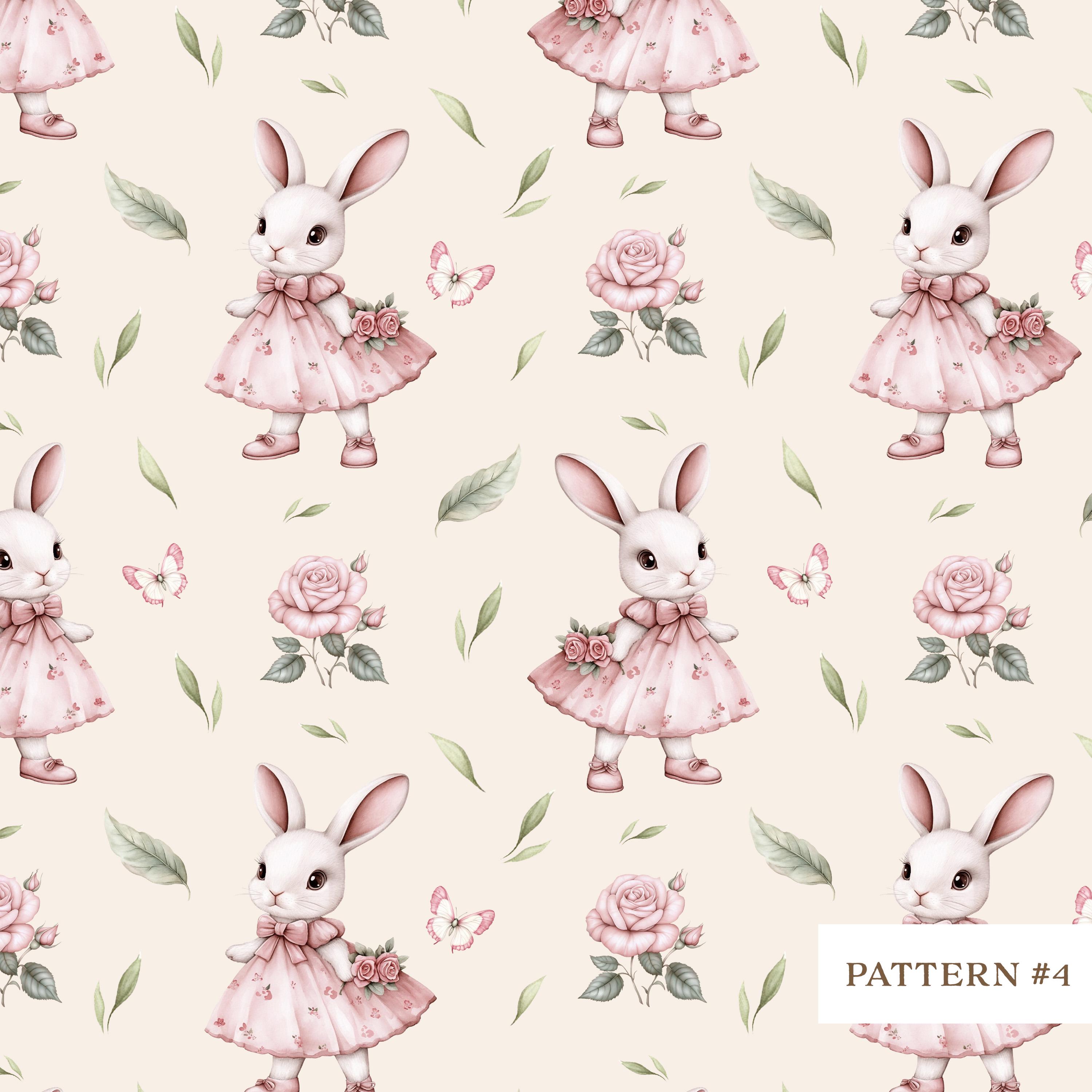 Cute Bunny Girl Seamless Pattern-watercolor Rabbit Pattern-digital ...