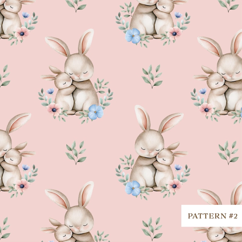 Cute Watercolor Sleeping Mama Baby Bunny Seamless Pattern, Sleepy ...