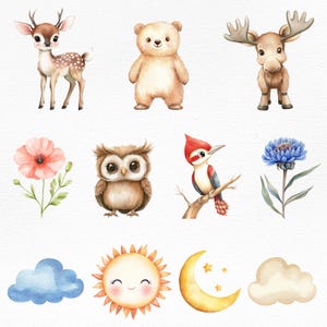 Watercolor Camping Clipart Bundle, Woodland Animals Digital Art, Forest ...