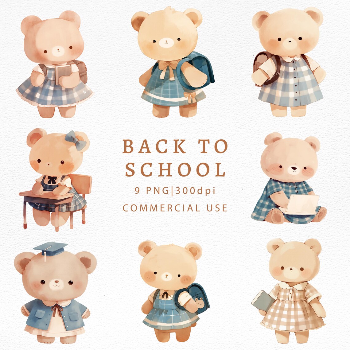 Watercolor Bear Back to School Clipart-cute Teddy Bear Girl-baby Shower ...