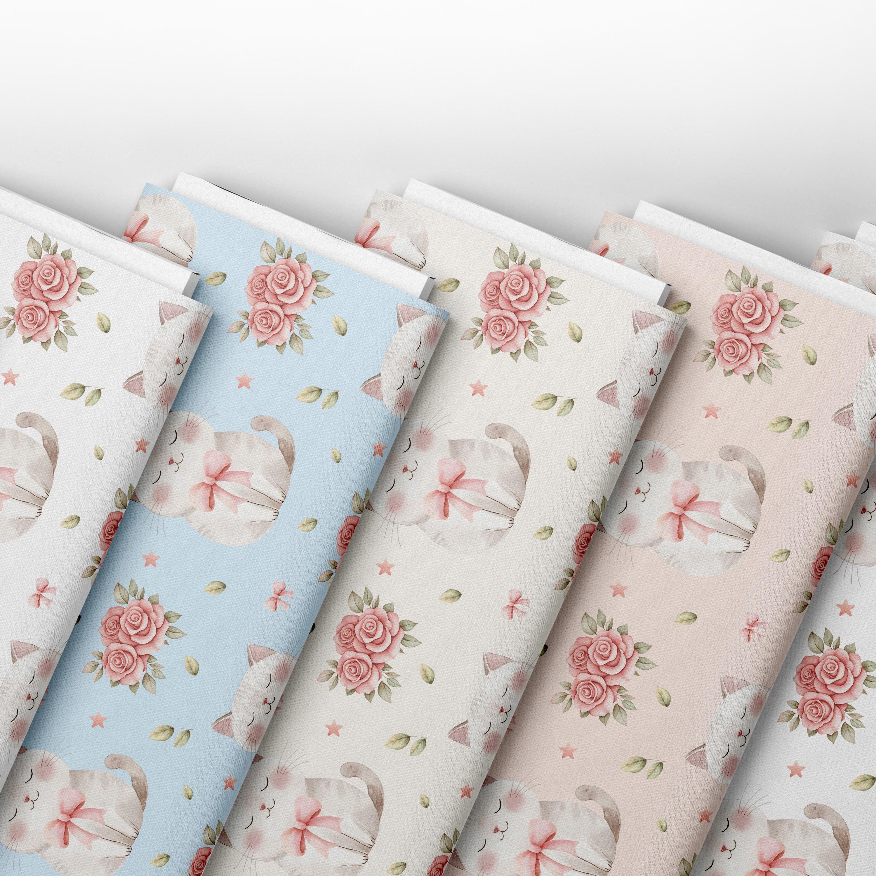 Cute Watercolor Cat Seamless Pattern, Pink Bow Kitty Digital Paper ...