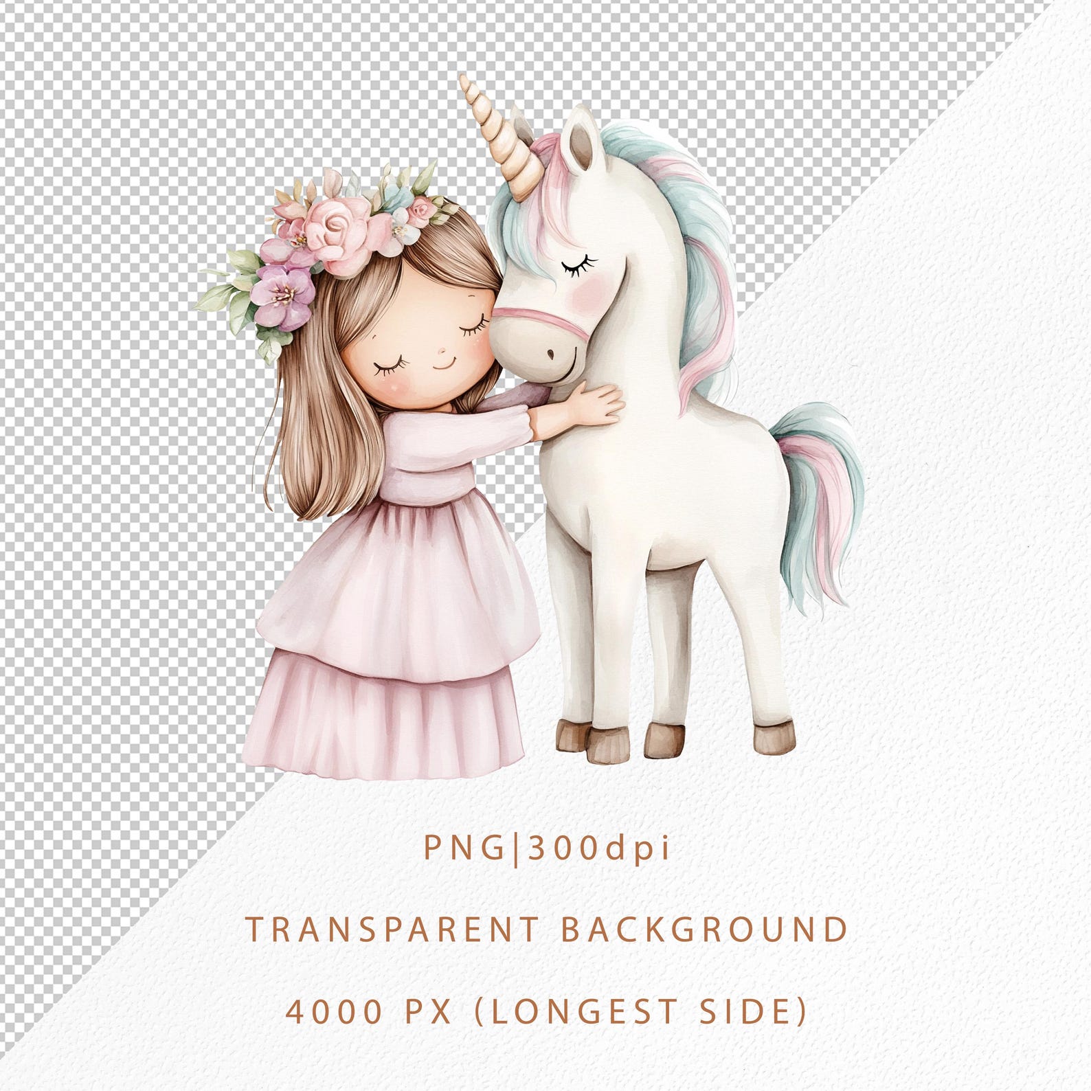 Girl and Unicorn Clipart PNG, Magical Digital Download, Nursery Art ...