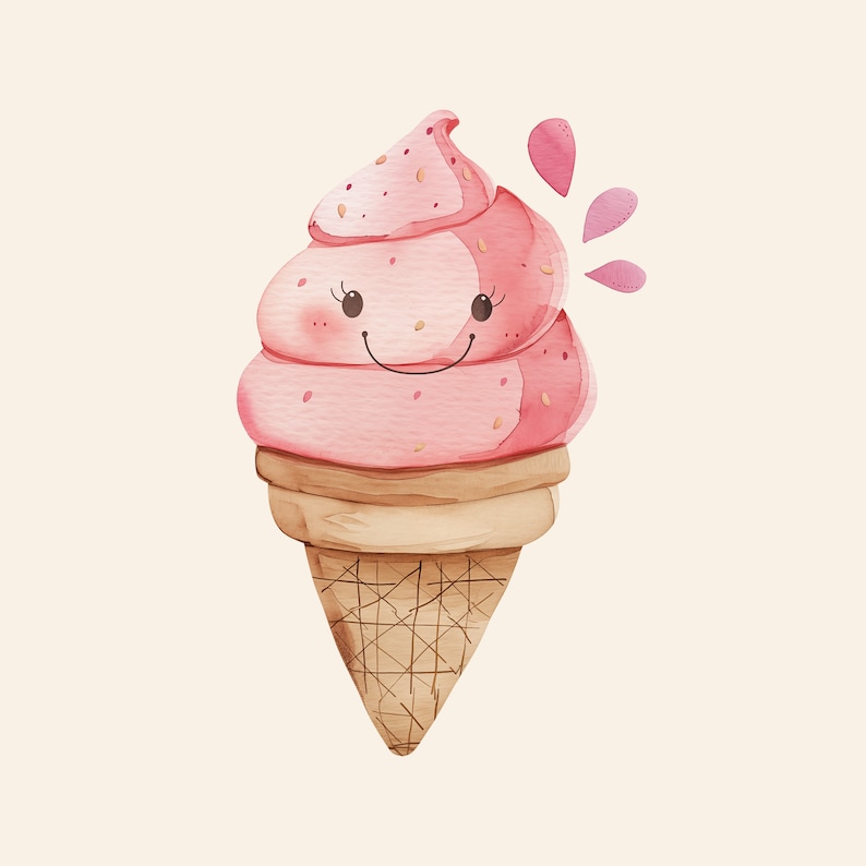 Ice Cream Clipart-kawaii Watercolor Illustration-food Dessert Clipart ...