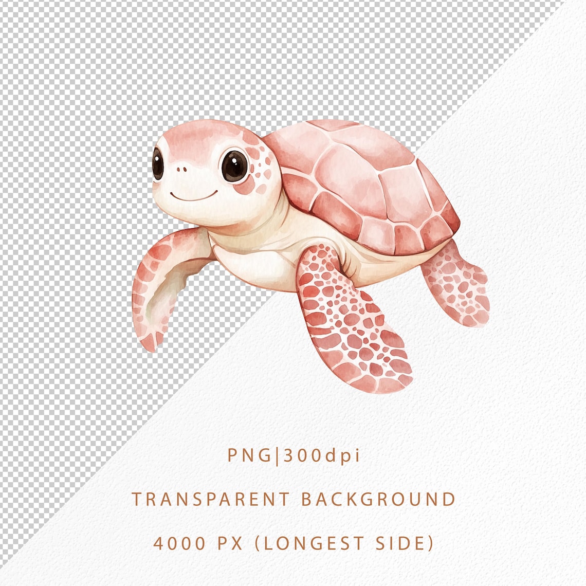 Cute Watercolor Baby Sea Turtle Clipart, Ocean Animal PNG, Marine Life ...