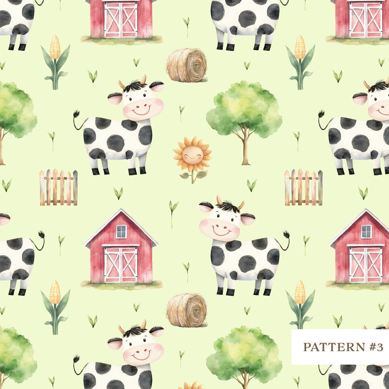 Farm Animal Seamless Pattern PNG, Watercolor Cow Seamless Digital Paper ...