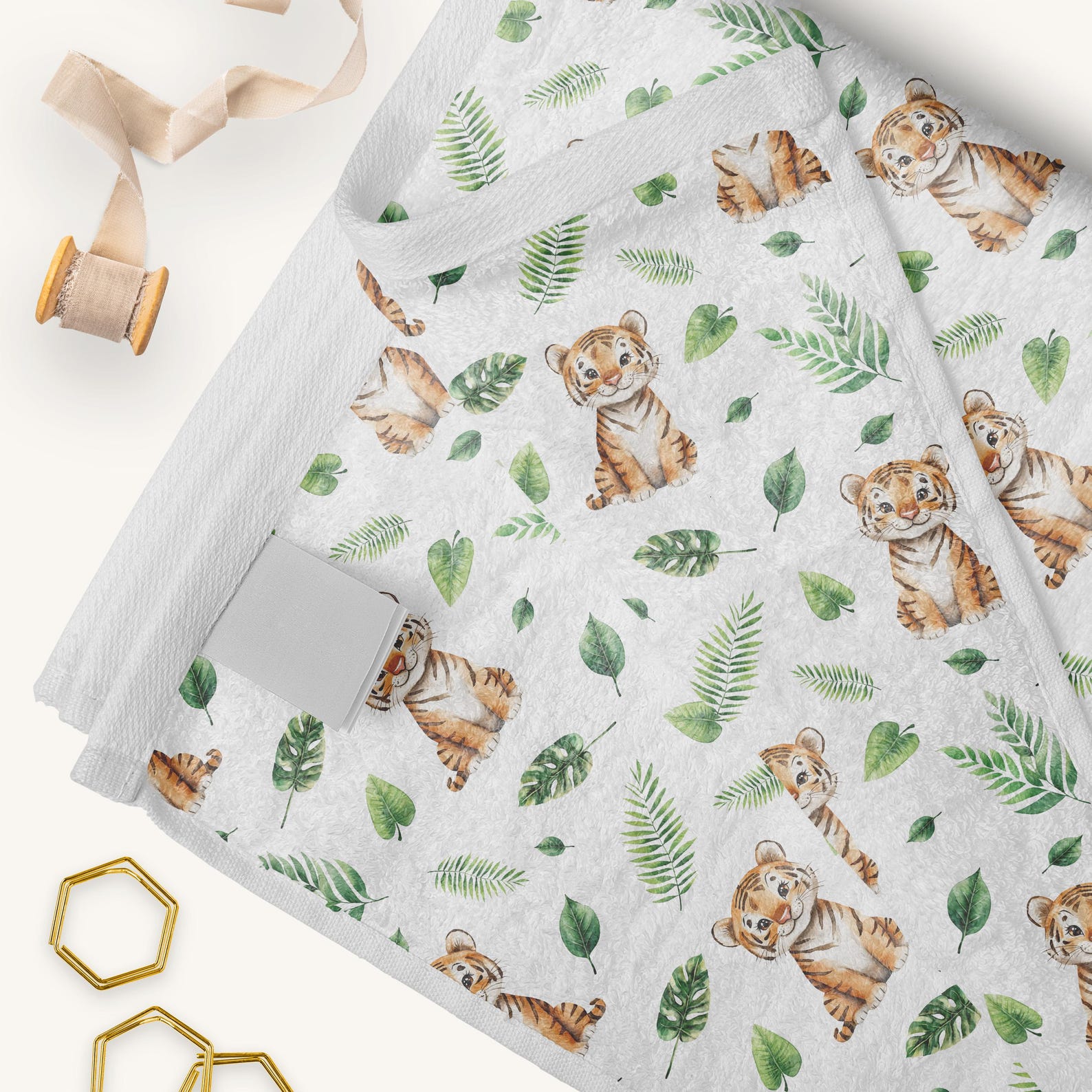 Seamless Tiger Cub Pattern, Green Leaf Pattern, Jungle Animal Digital ...