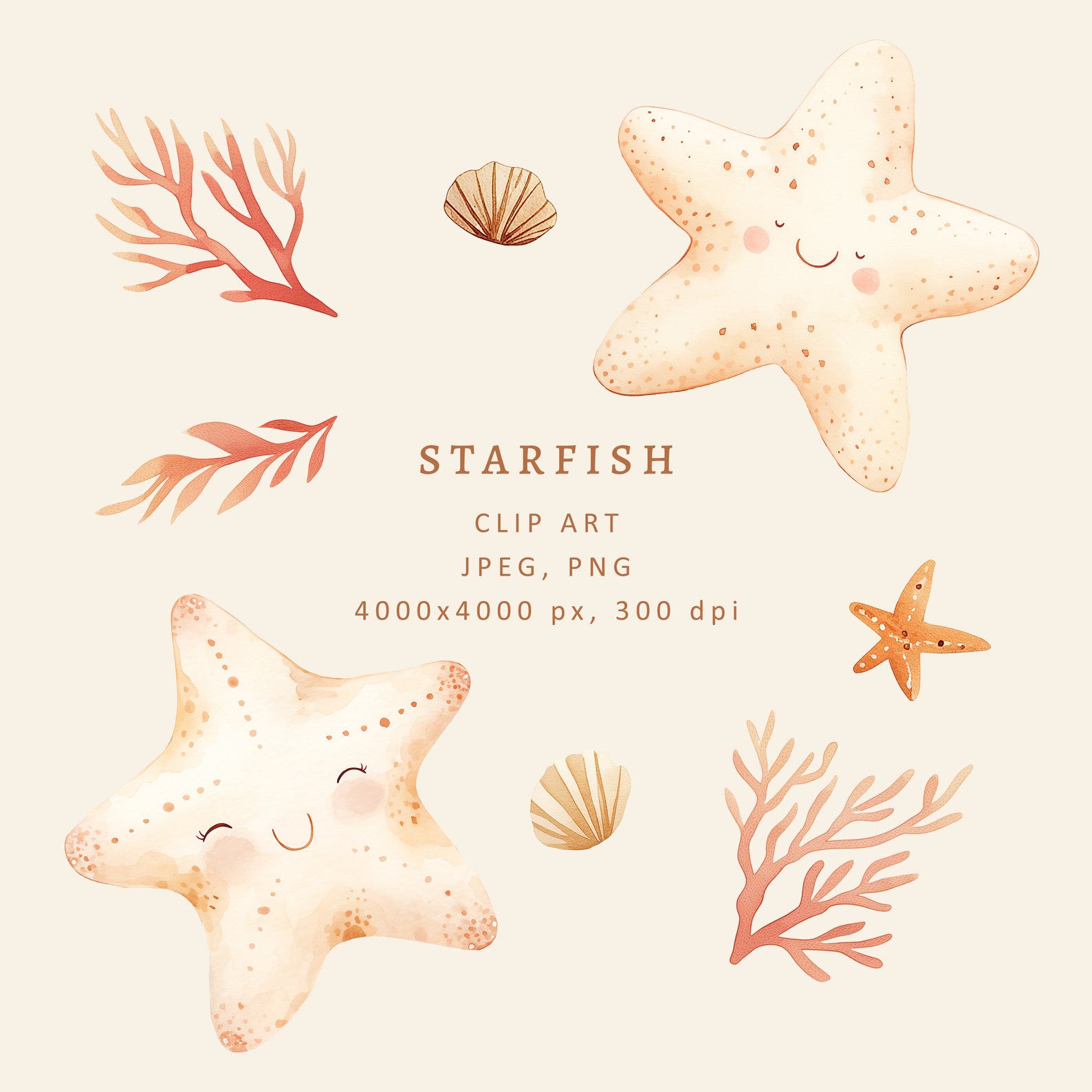 Starfish Clipart-underwater Watercolor Illustration-nautical Clipart ...