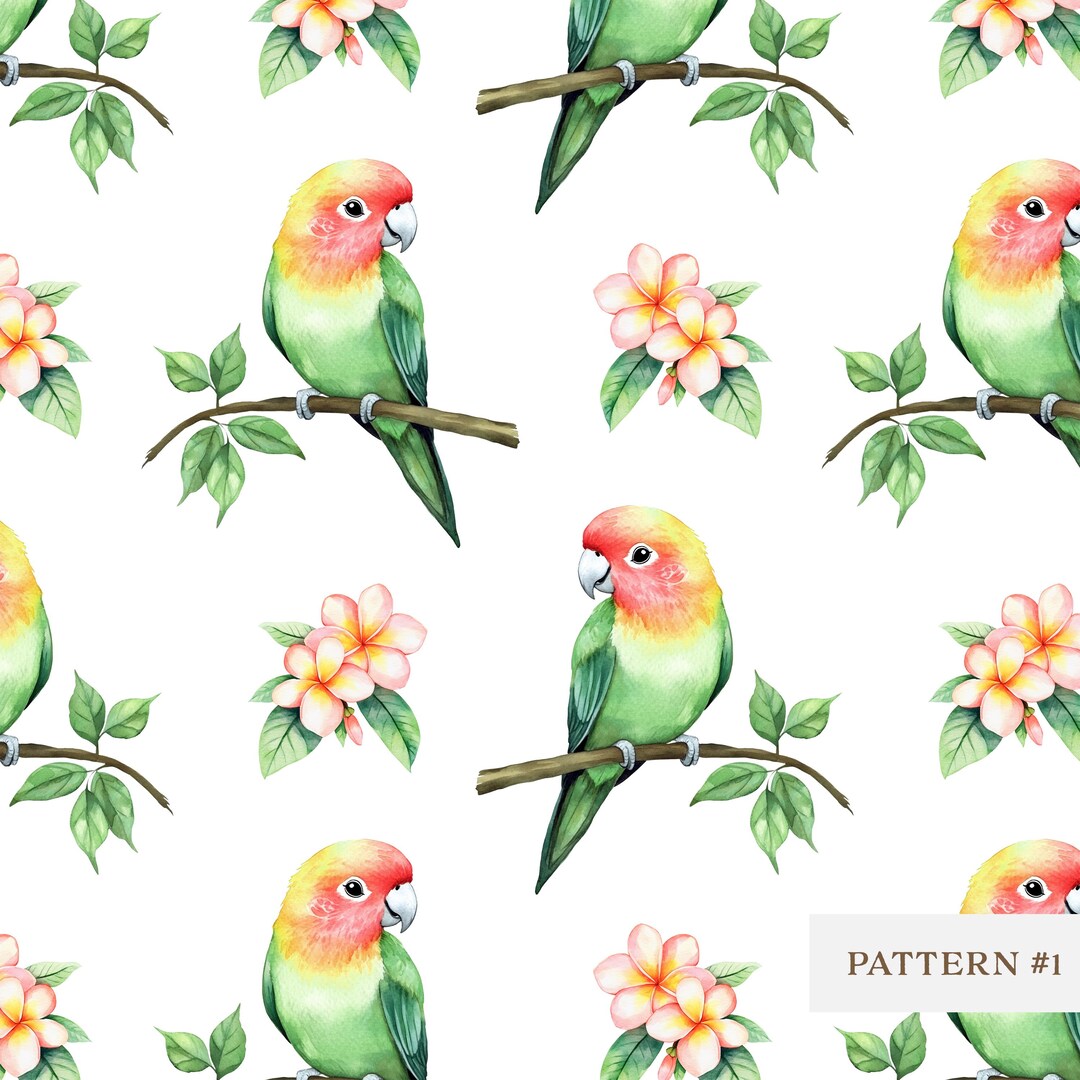 Lovebird Floral Seamless Pattern, Parrot Pattern,tropical Bird Digital ...
