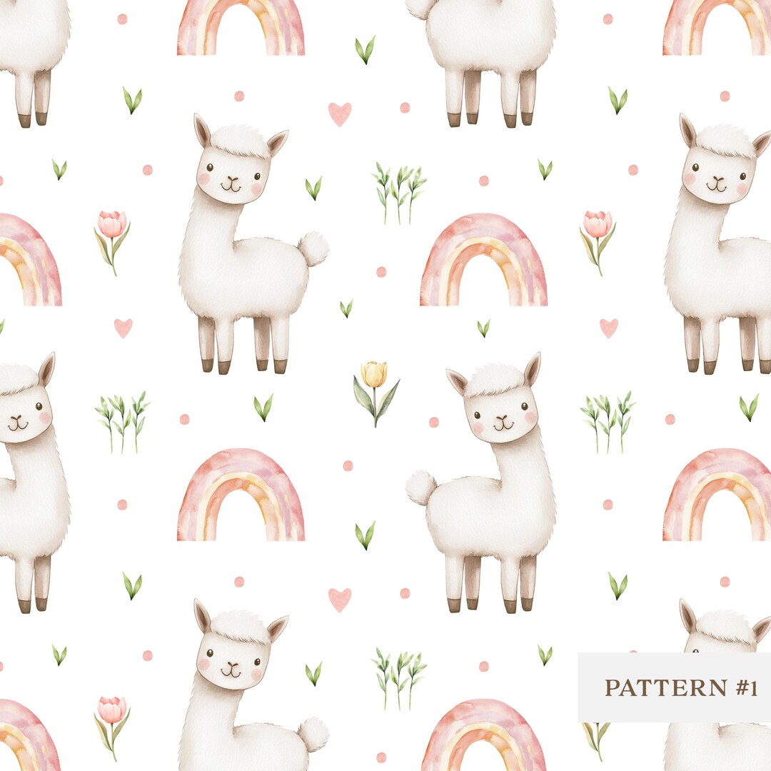 Cute Alpaca Seamless Pattern, Pastel Llama Digital Paper, Baby Nursery ...