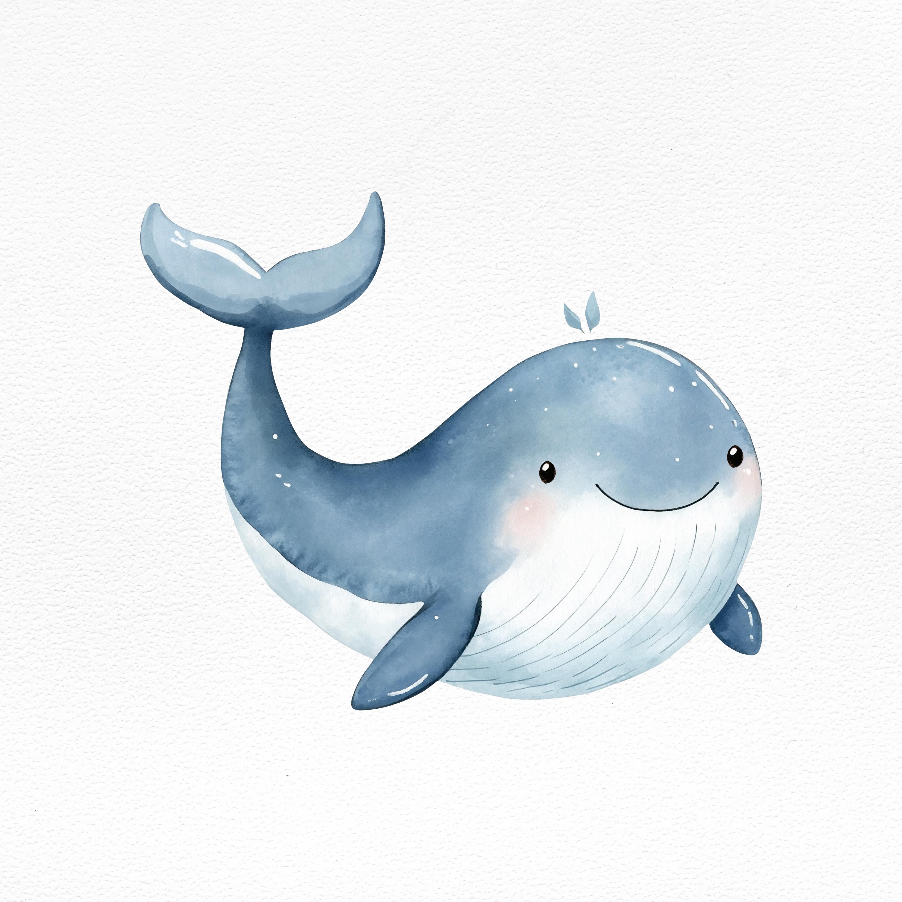 Watercolor Baby Whale Clipart – Cute Ocean Animal PNG for Sublimation ...
