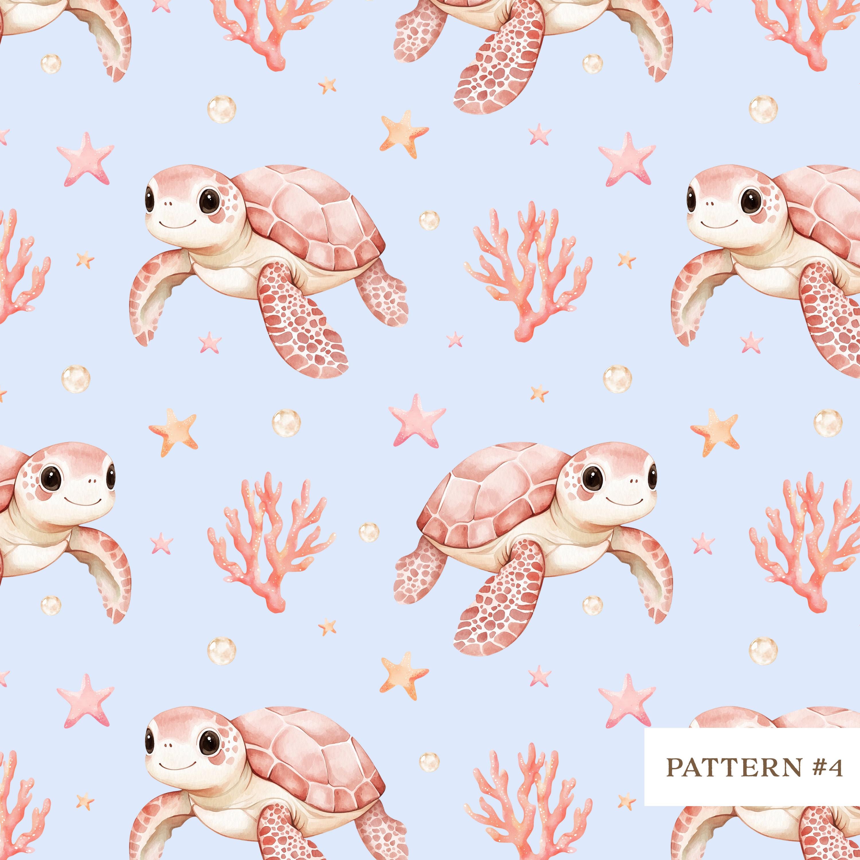 Seamless Sea Turtle Pattern, Cute Ocean Baby Animals, Watercolor Marine ...