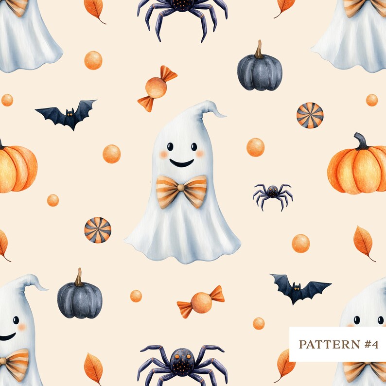 Cute Ghosts Seamless Pattern-pumpkins-spider-bat-halloween Spooky ...