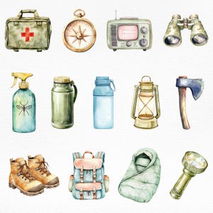 Watercolor Camping Clipart Bundle, Woodland Animals Digital Art, Forest ...