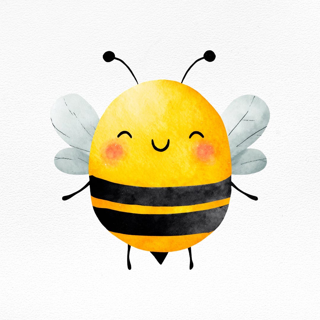 Happy Bee Clipart PNG – Cute Watercolor Bee Illustration for Nursery ...