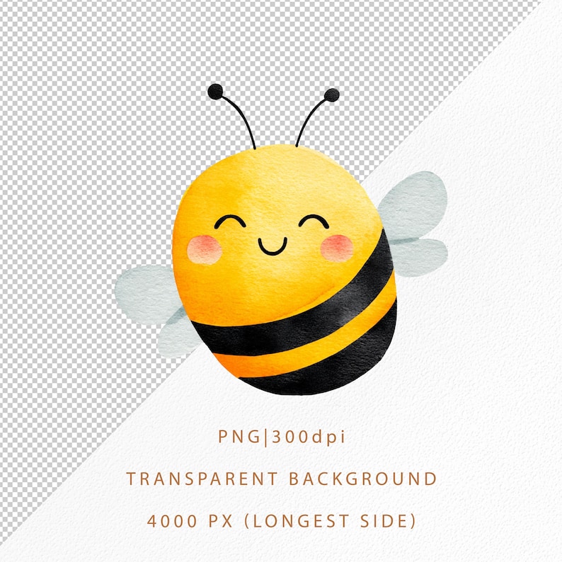 Happy Bee Clipart PNG – Cute Watercolor Bee Illustration for Nursery ...