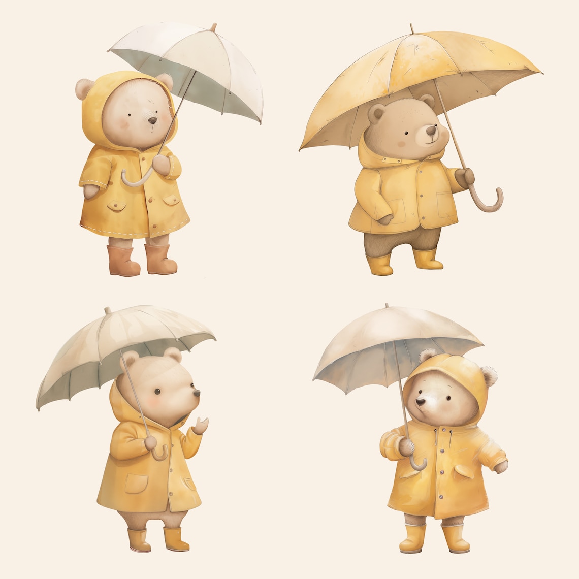 Bear With Umbrella Clip Art-bear in Raincoat Watercolor Illustration ...