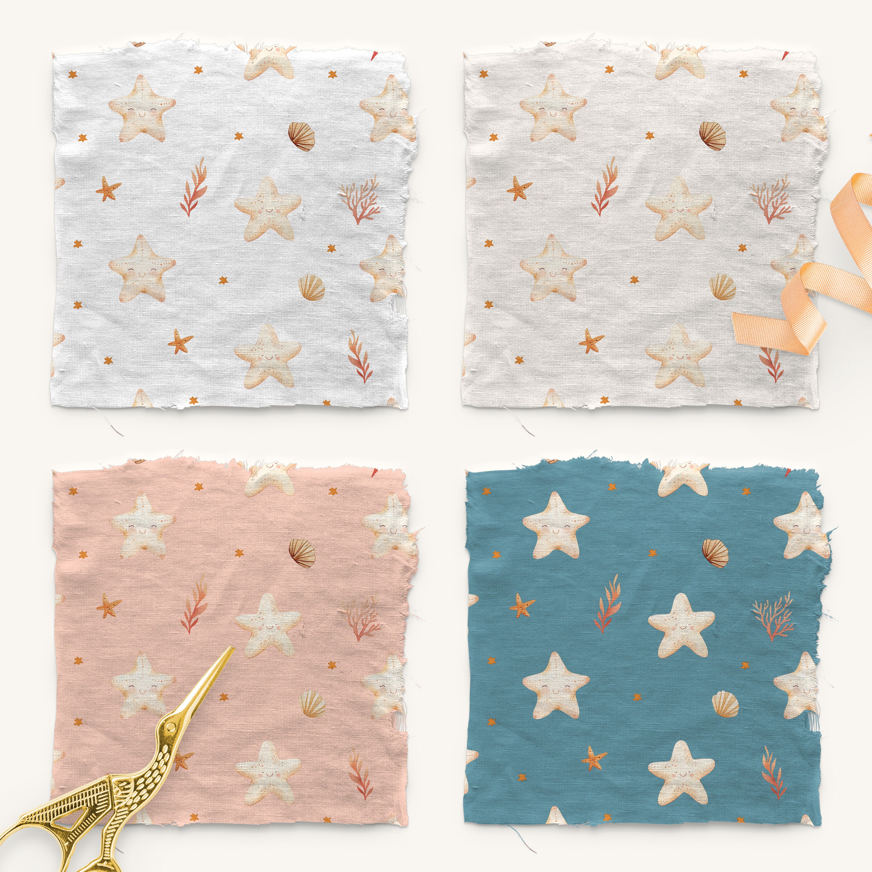 Starfish Seamless Pattern Underwater Watercolor Pattern Digital Paper ...