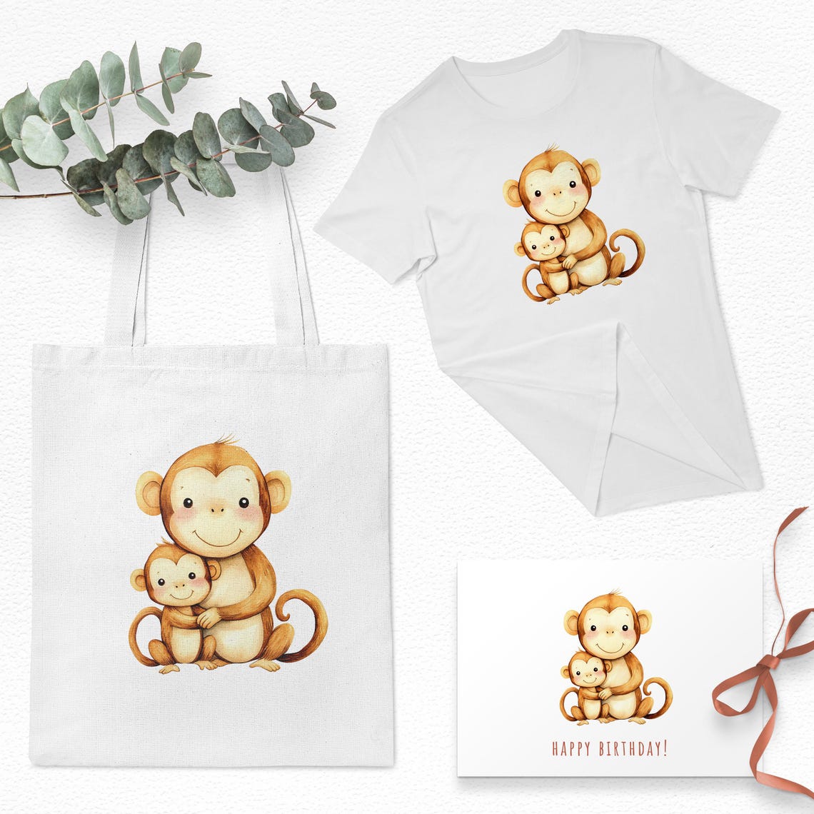 Cute Mama & Baby Monkey Clipart | Jungle Animal Hug Illustration ...