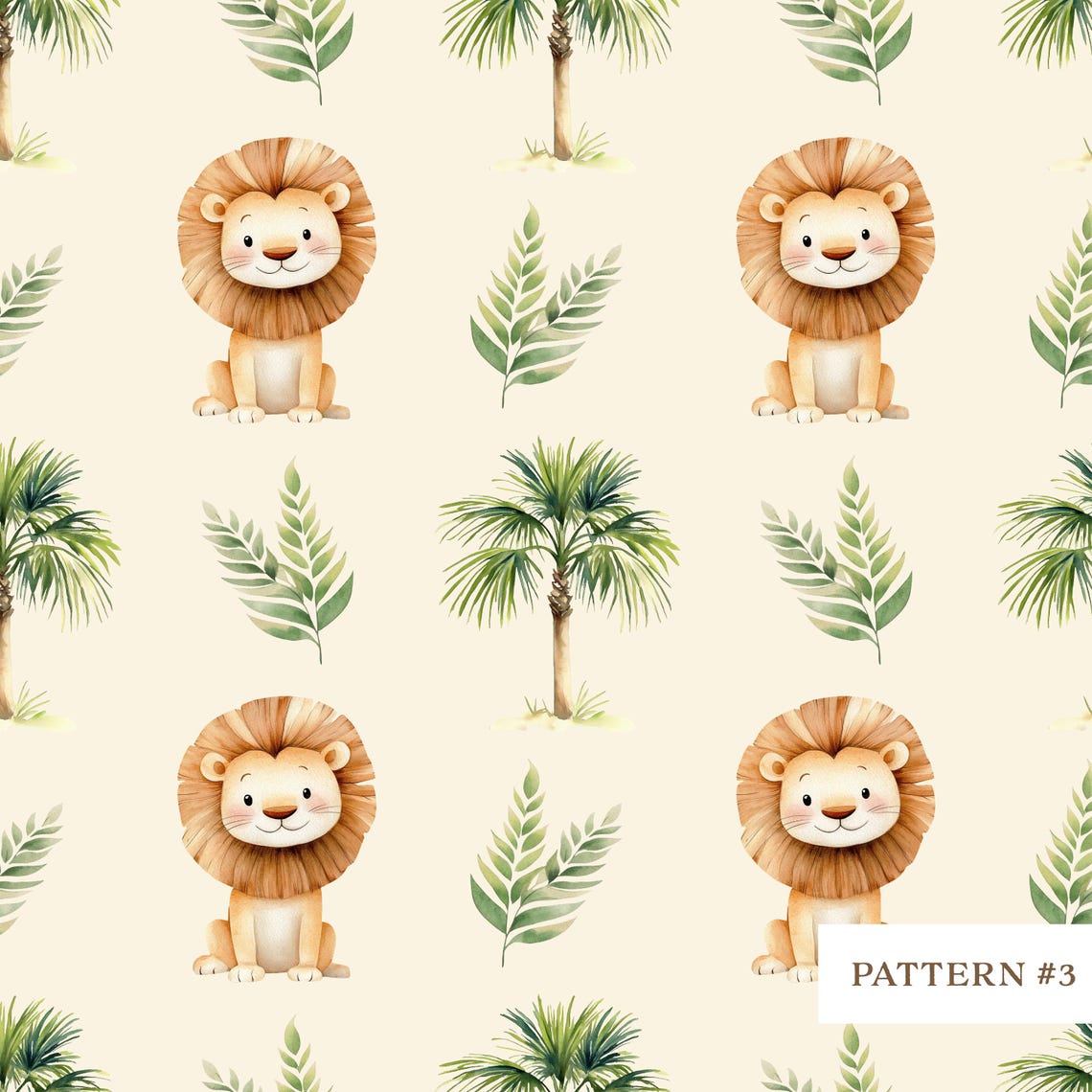 Seamless Lion and Palm Tree Pattern for Kids Room Decor, Safari Nursery ...