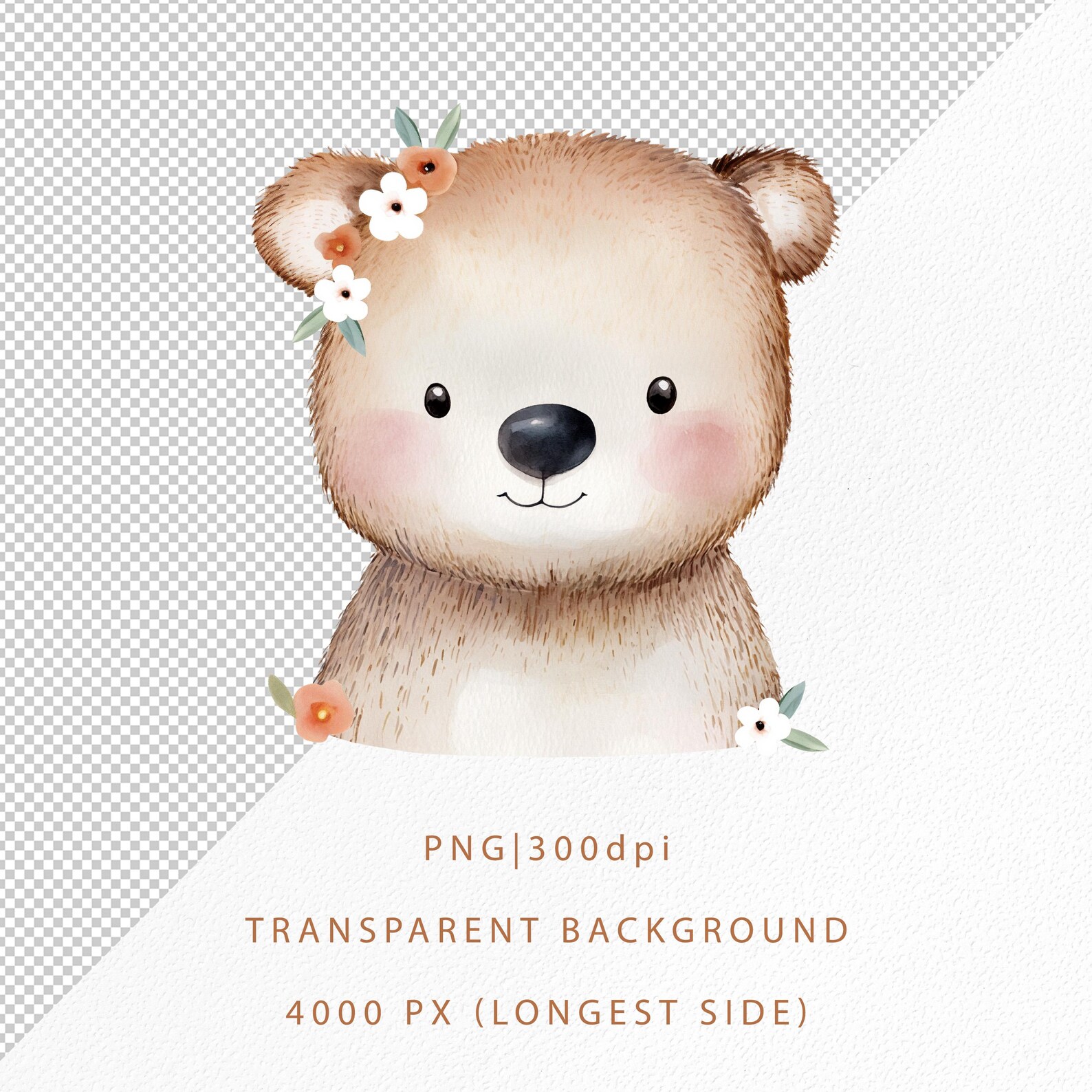 Watercolor Bear Clipart, Cute Woodland Animal Illustration, Baby Shower ...