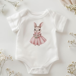 Watercolor Bunny Clipart Flower Dress-easter Bunny-nursery Decor-spring ...