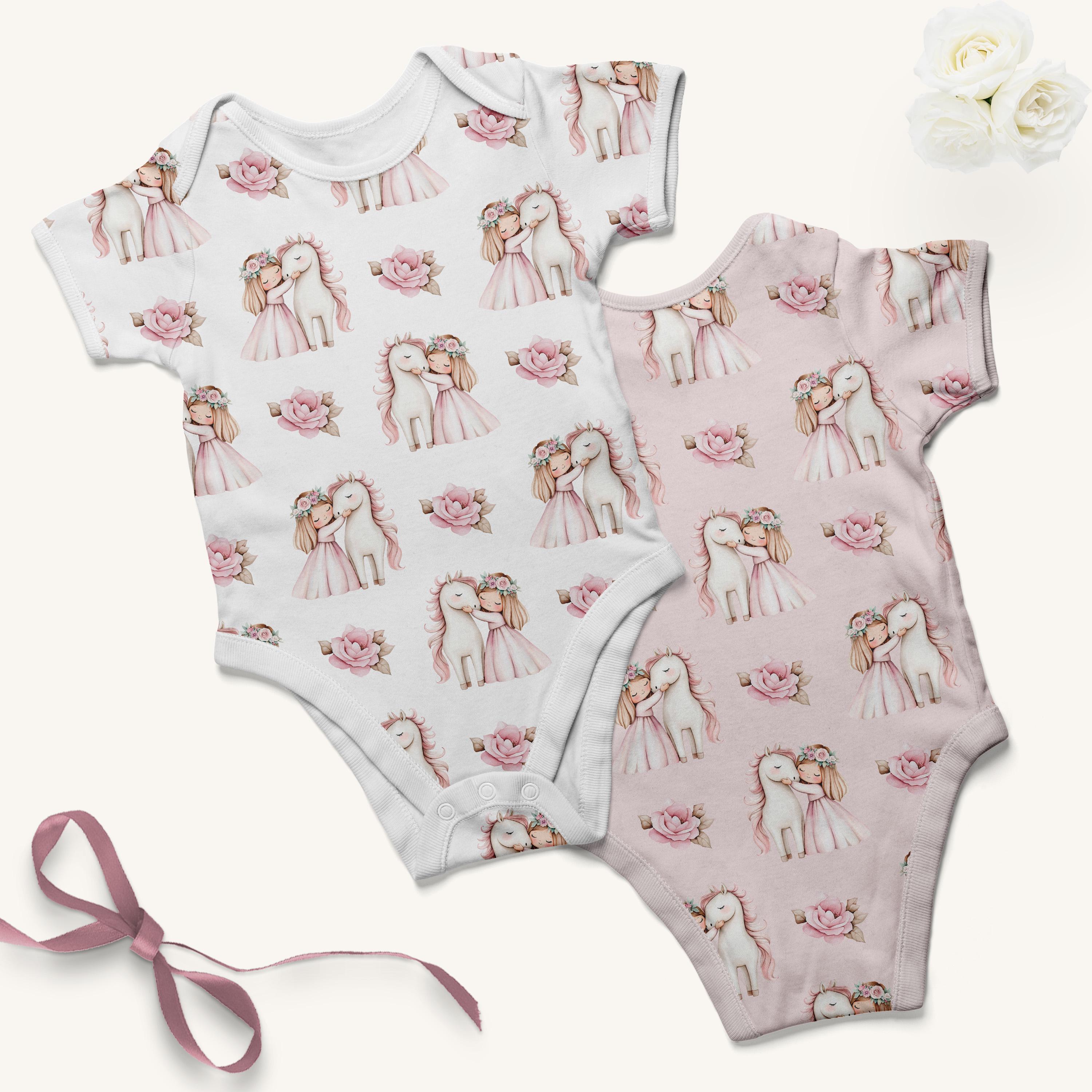 Seamless Watercolor Girl and Cute Horse Pattern, Digital Download ...