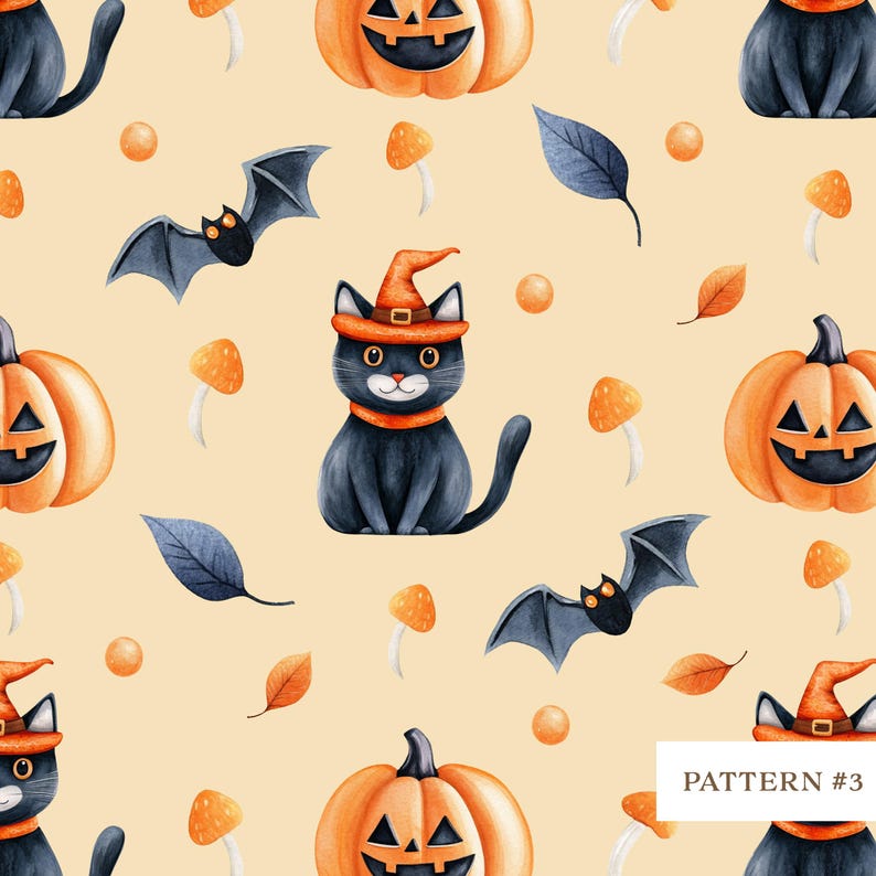 Cute Halloween Cat Seamless Pattern-halloween Pumpkins-bat-spooky ...