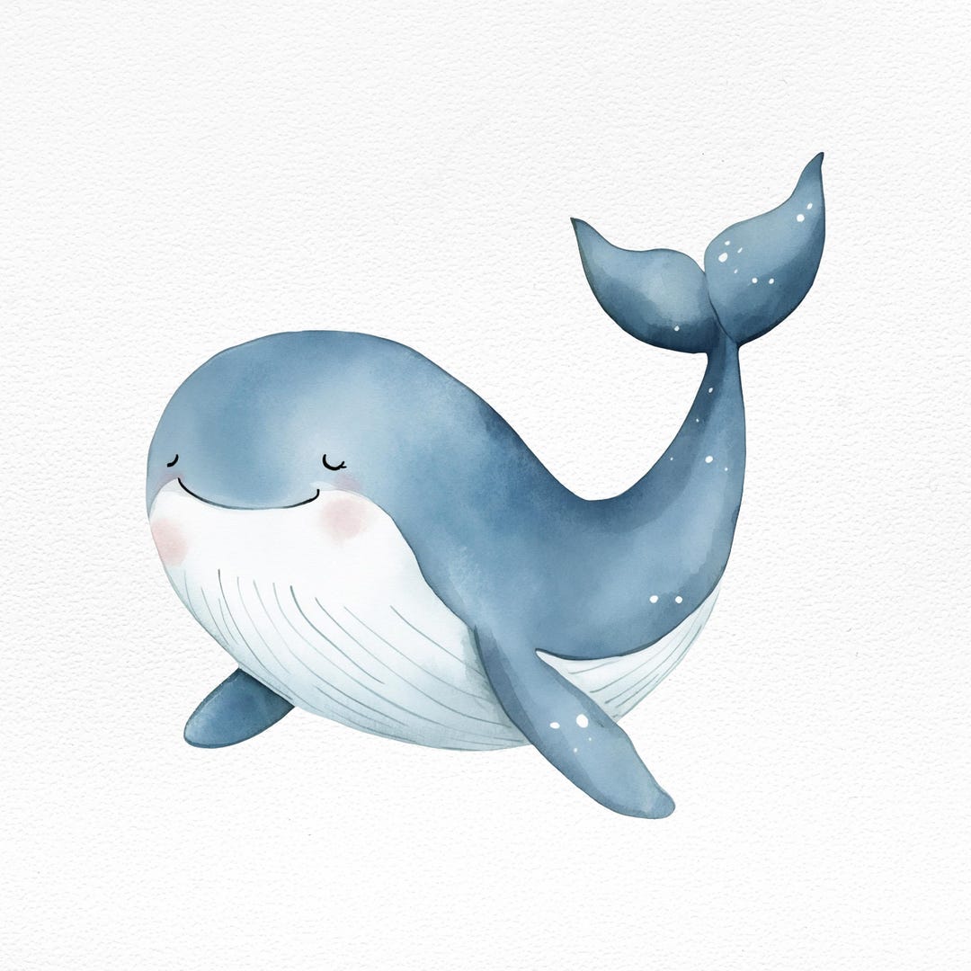 Watercolor Baby Whale Clipart – Cute Ocean Animal PNG for Sublimation ...