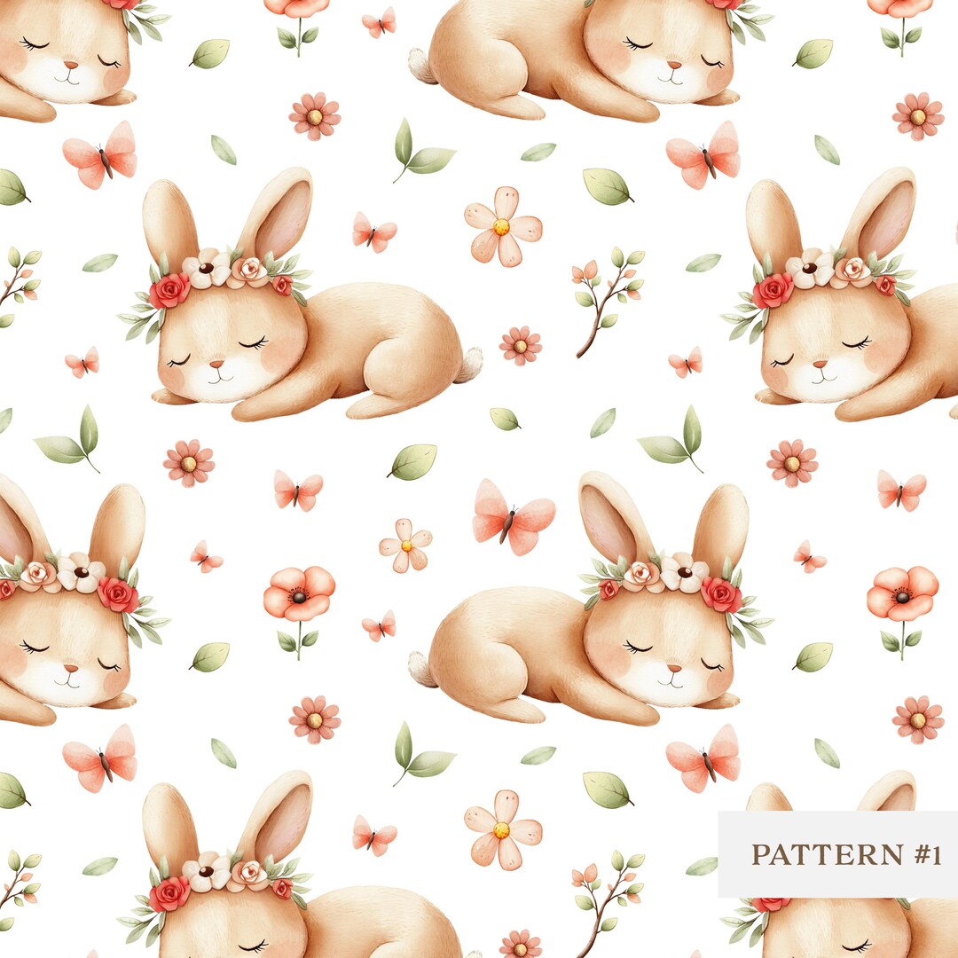 Seamless Bunny Pattern | Watercolor Sleeping Rabbit With Flowers | Baby ...