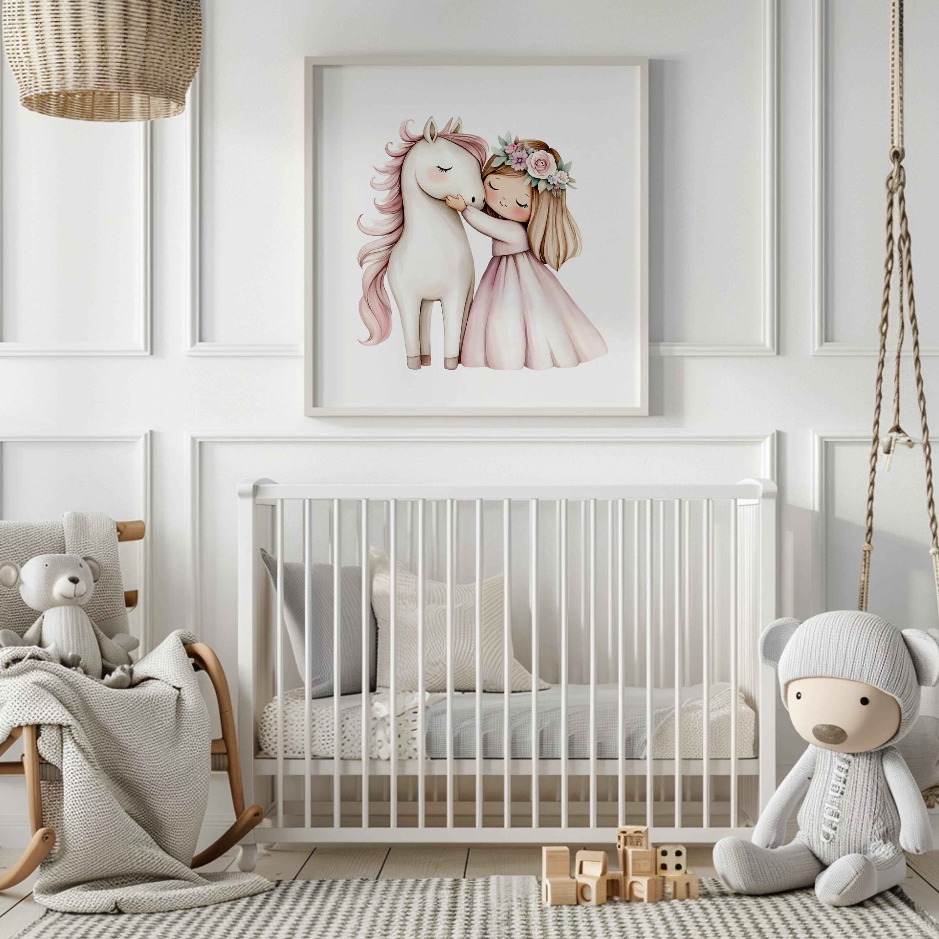 Watercolor Girl With Horse Illustration PNG, Kids Room Wall Art ...