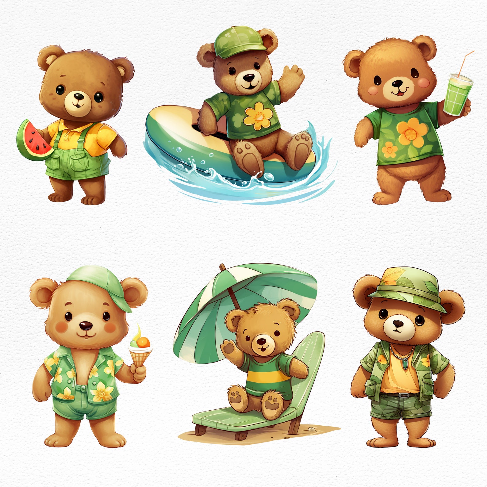 Teddy Bear Summer Clipart-baby Shower Clipart-watercolor Teddy Bear ...