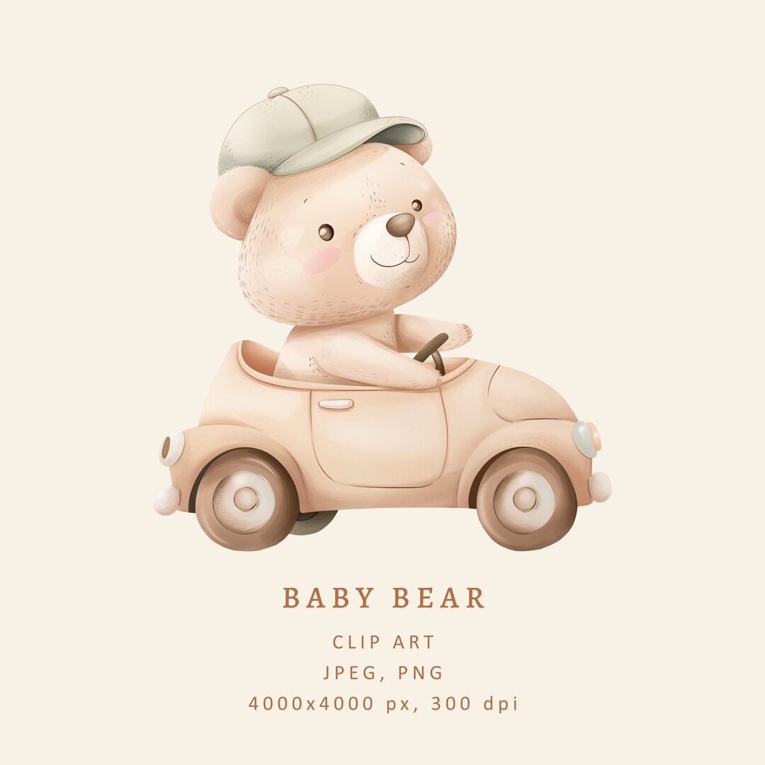 Bear Riding a Car Clip Art-bear Watercolor Illustration-animal Clipart ...
