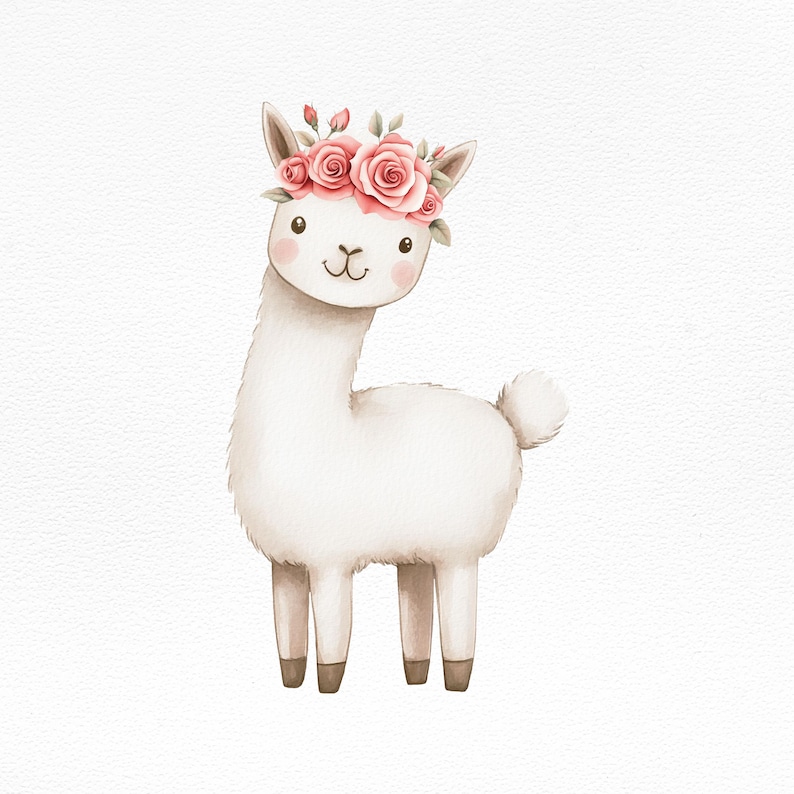 Cute Floral Llama Clipart | Baby Alpaca PNG for Sublimation, Nursery ...