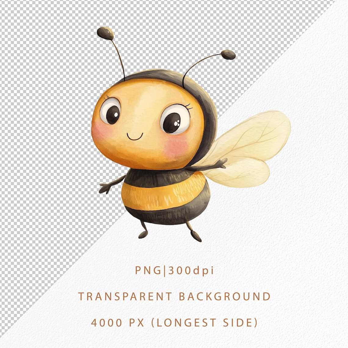 Watercolor Cute Honey Bee Clipart Png-bee Clip Art-spring Bumble Bee ...