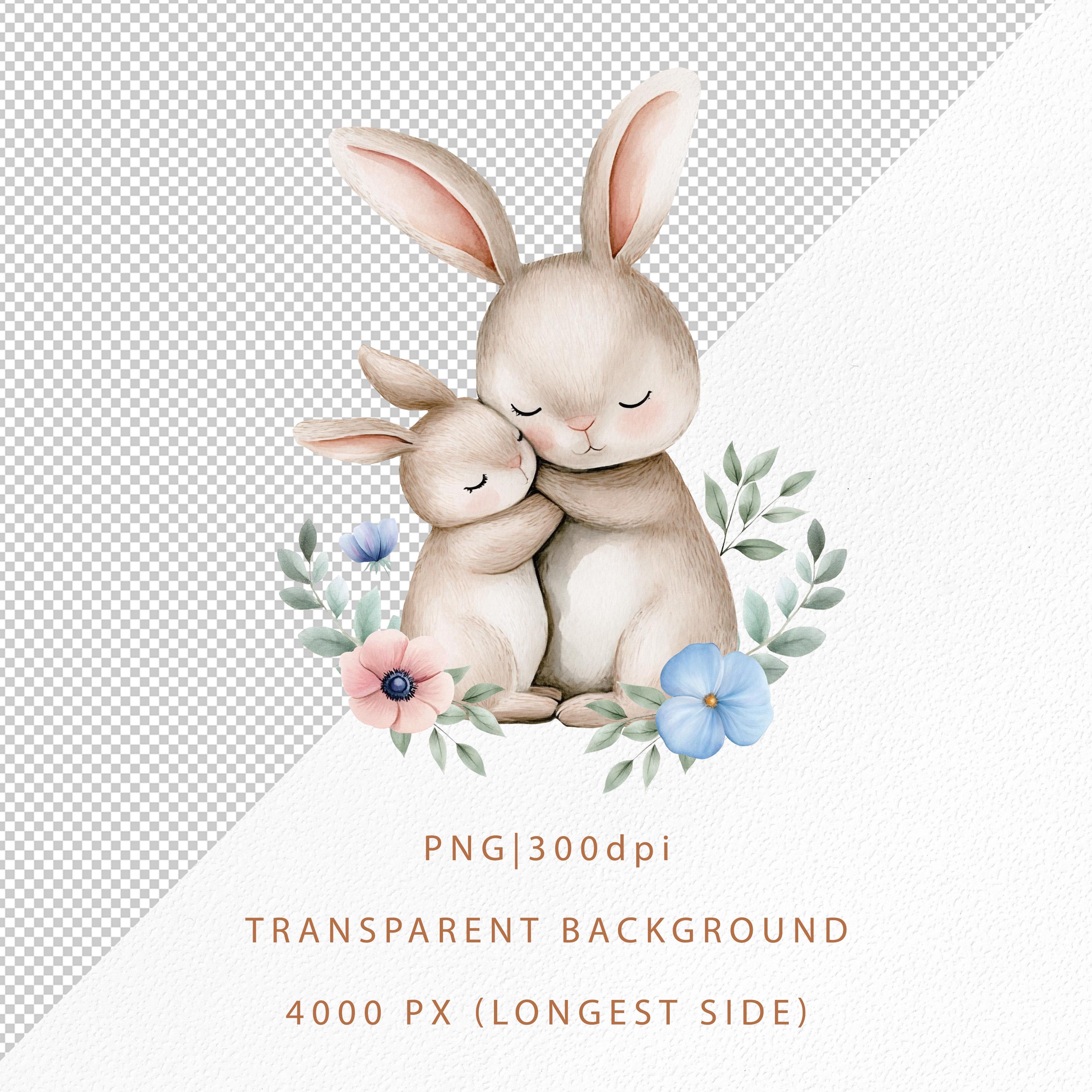 Mama Bunny Clipart, Watercolor Rabbit Clipart, Cute Baby Bunny Clip Art ...