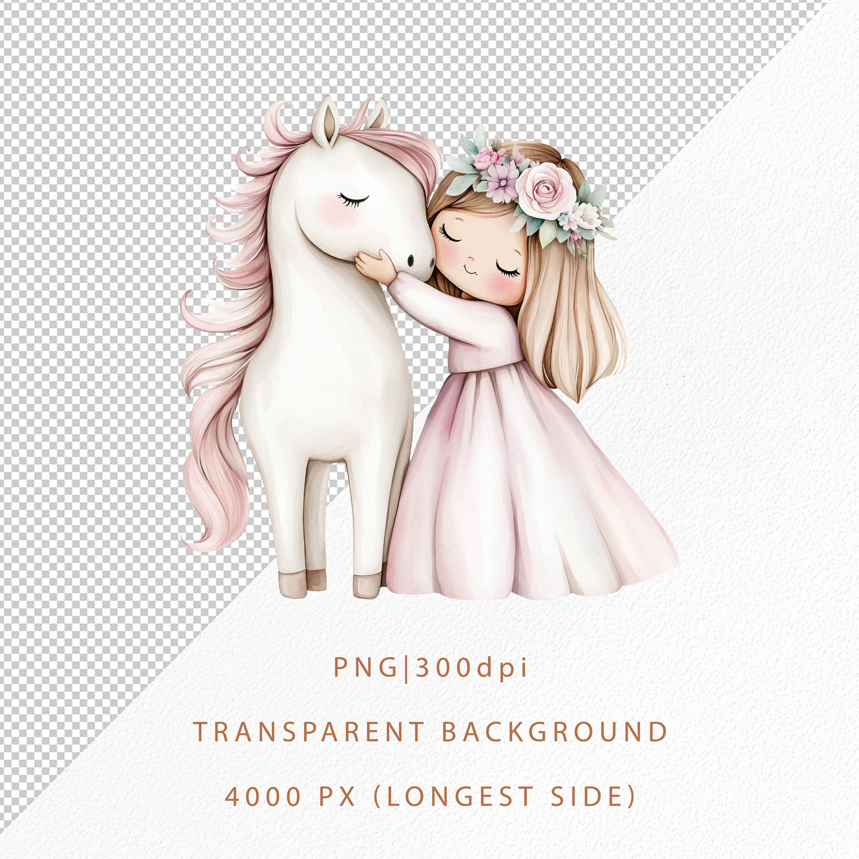 Watercolor Girl With Horse Illustration PNG, Kids Room Wall Art ...