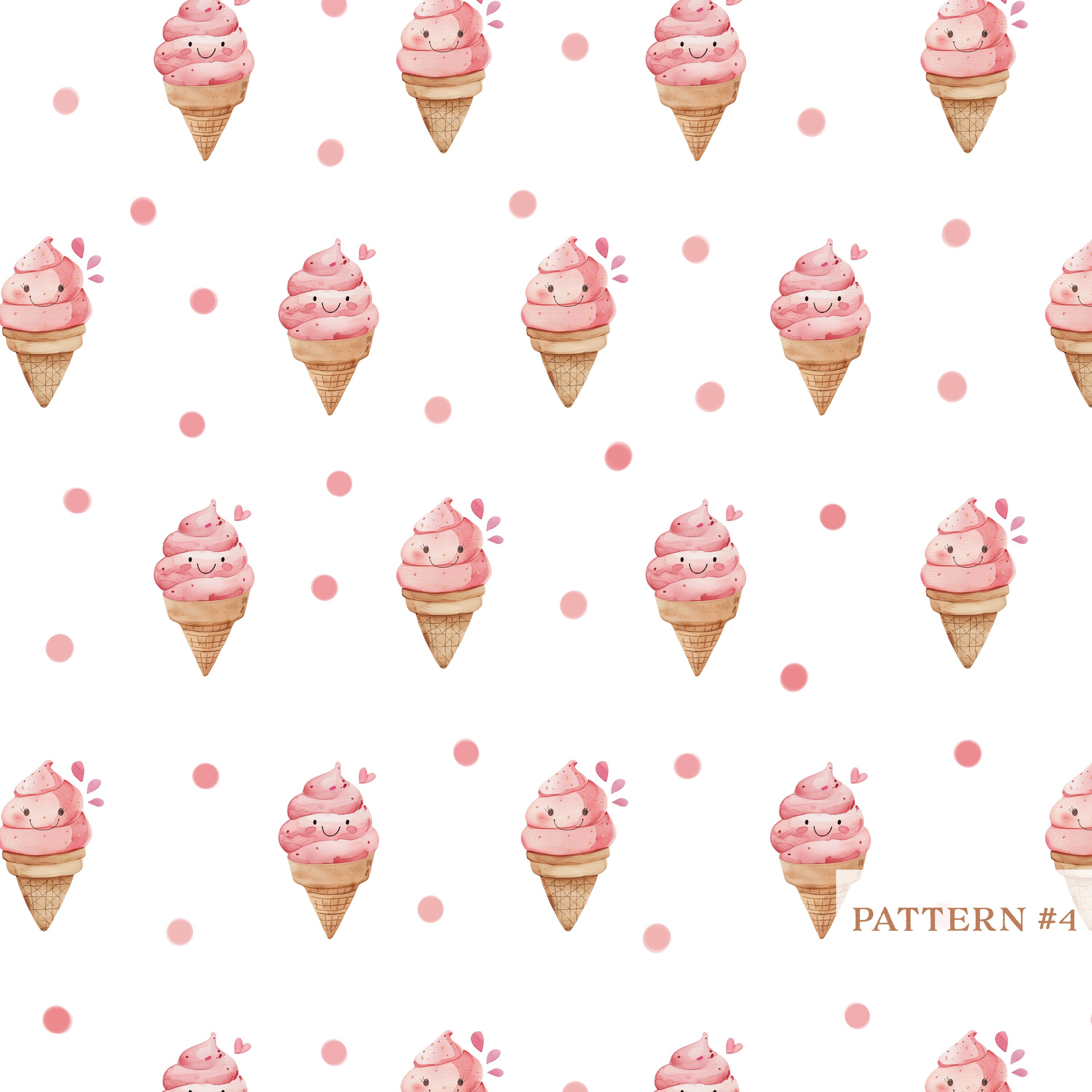 Ice Cream Seamless Pattern-kawaii Watercolor-digital Paper-baby ...