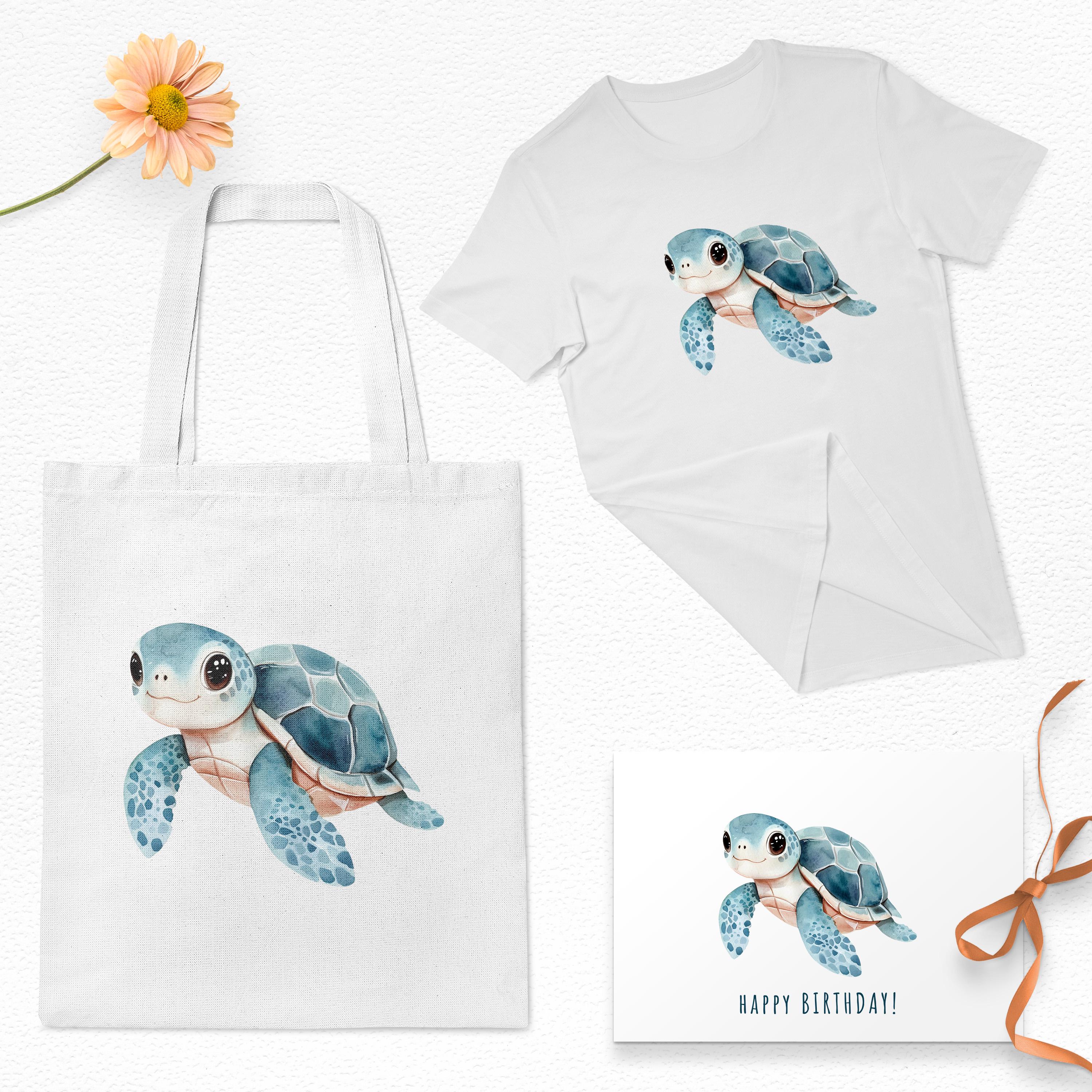 Cute Watercolor Blue Baby Sea Turtle Clipart, Ocean Animal PNG, Marine ...
