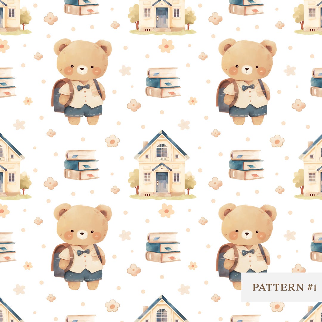 Teddy Bear Seamless Pattern-back to School-fabric Design-digital Paper ...