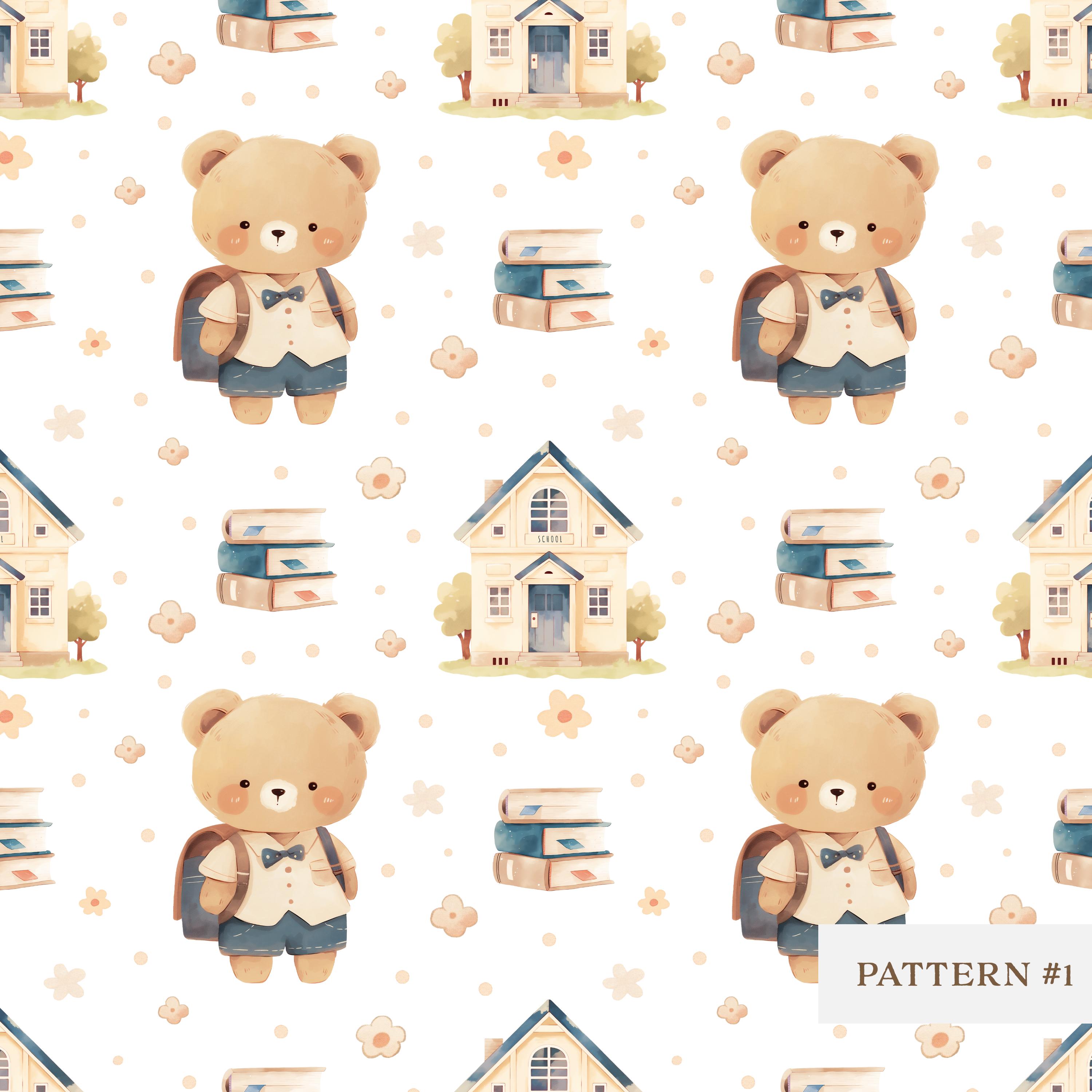 Teddy Bear Seamless Pattern-back to School-fabric Design-digital Paper ...