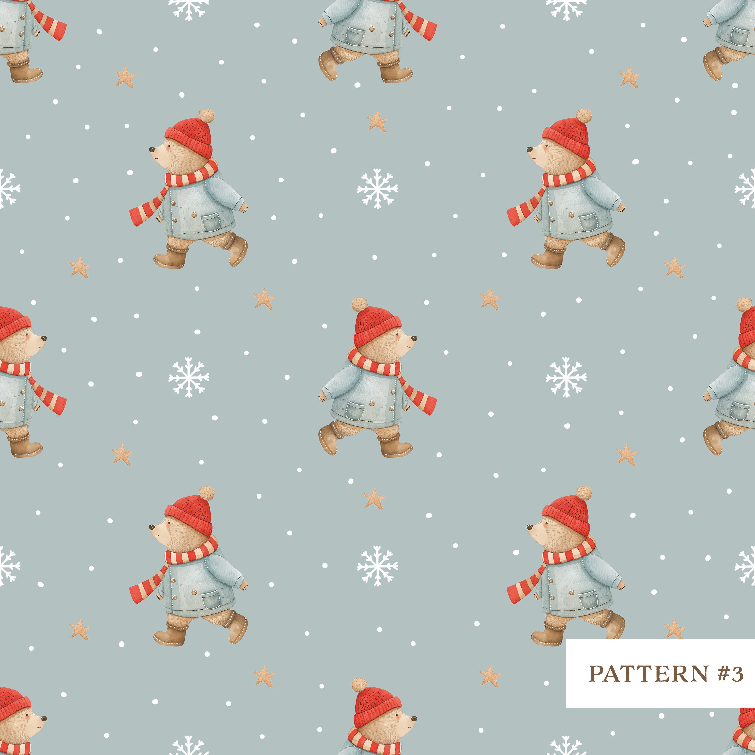 Winter Bear Seamless Pattern-watercolor Pattern-digital Paper-baby ...