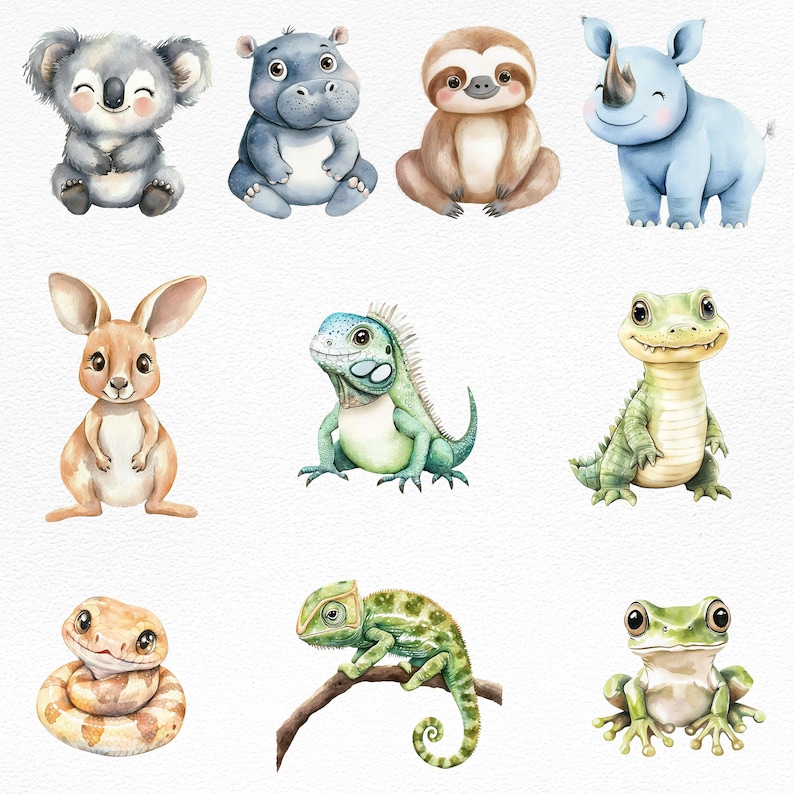 Watercolor Safari Clipart Bundle PNG, Jungle Animals, Nature Elements ...
