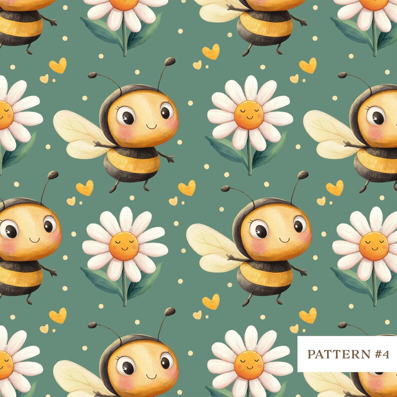 Cute Bee Seamless Pattern | Honey Bee Seamless Patterns PNG | Printable ...