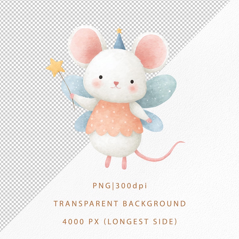 Fairy Mouse Clipart PNG | Watercolor Mouse With Wings, Star Wand ...