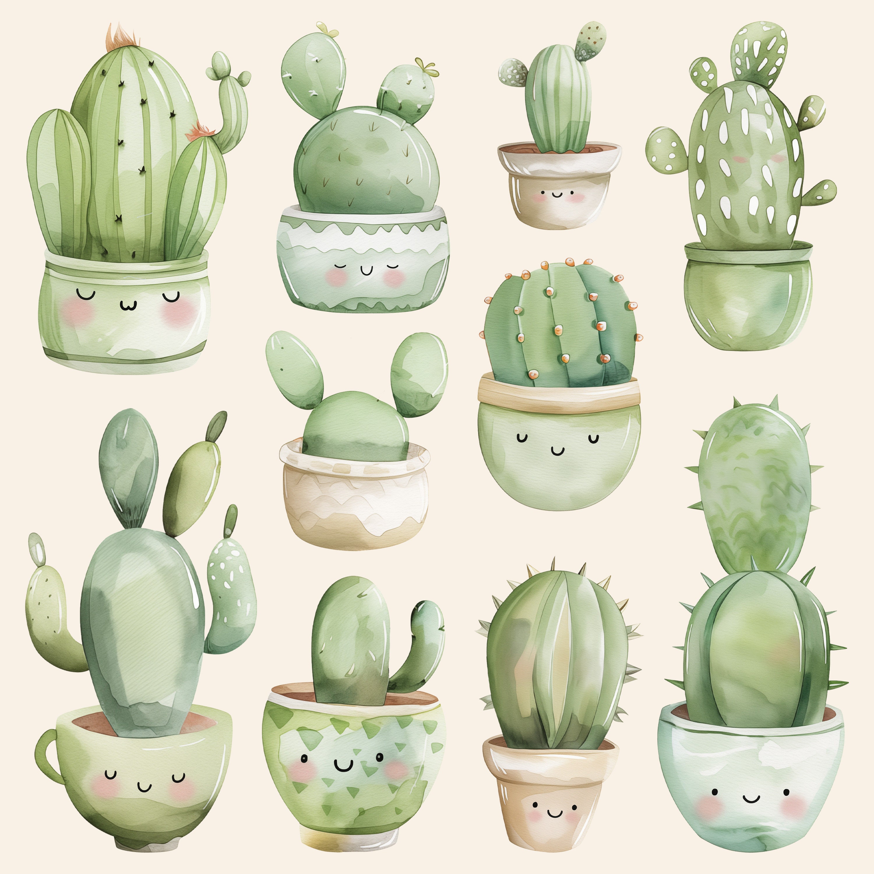 Watercolor Cactus Clip Art-desert Cactus Illustration-cacti Clipart ...