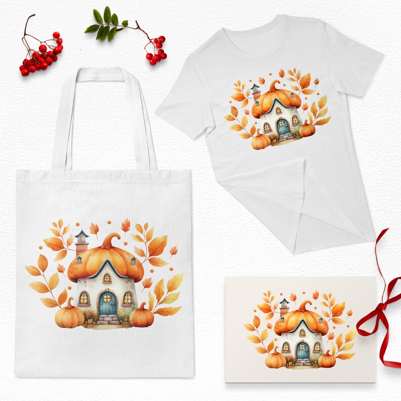 Halloween Pumpkin House Clipart Png-watercolor Gourds-autumn Festive ...