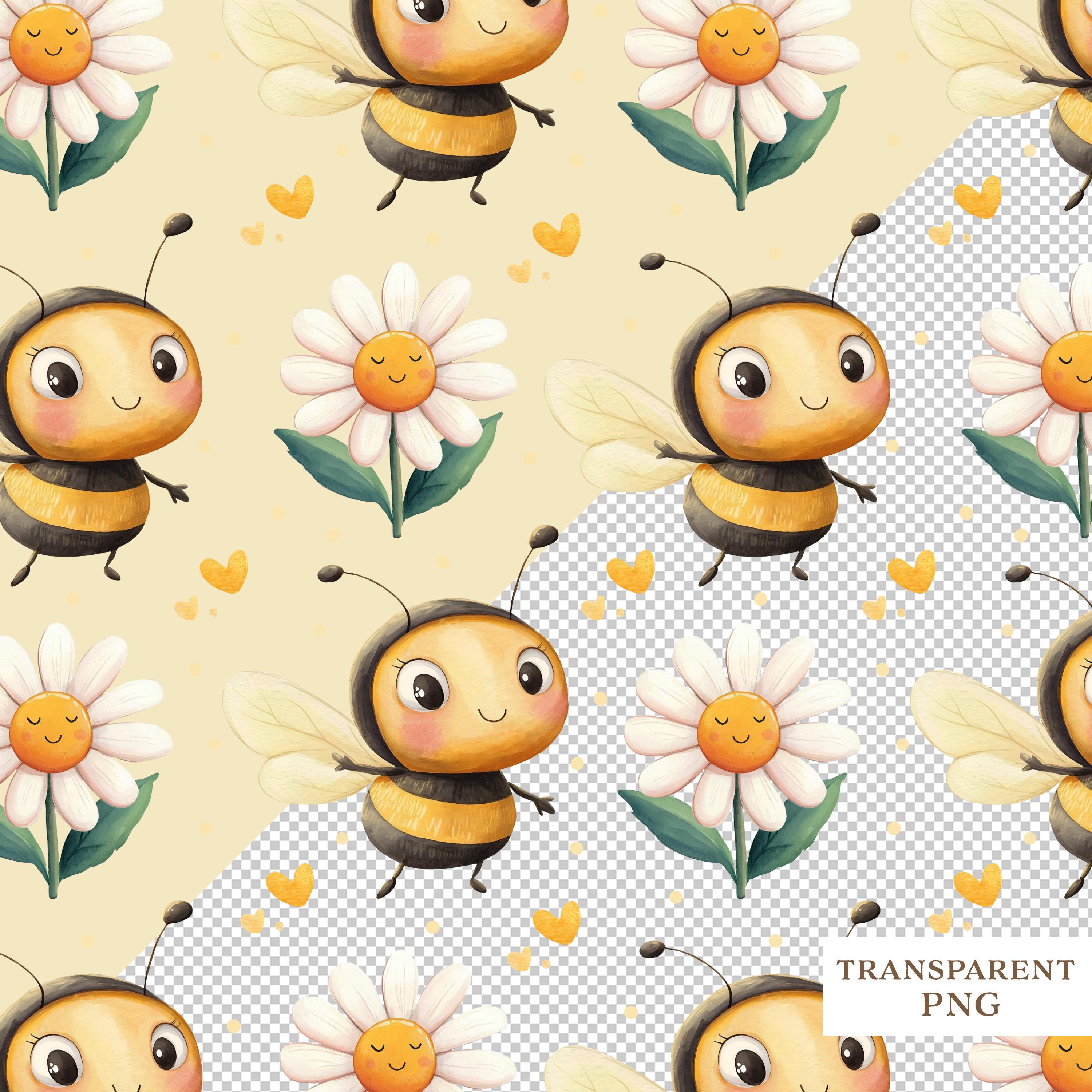Cute Bee Seamless Pattern | Honey Bee Seamless Patterns PNG | Printable ...